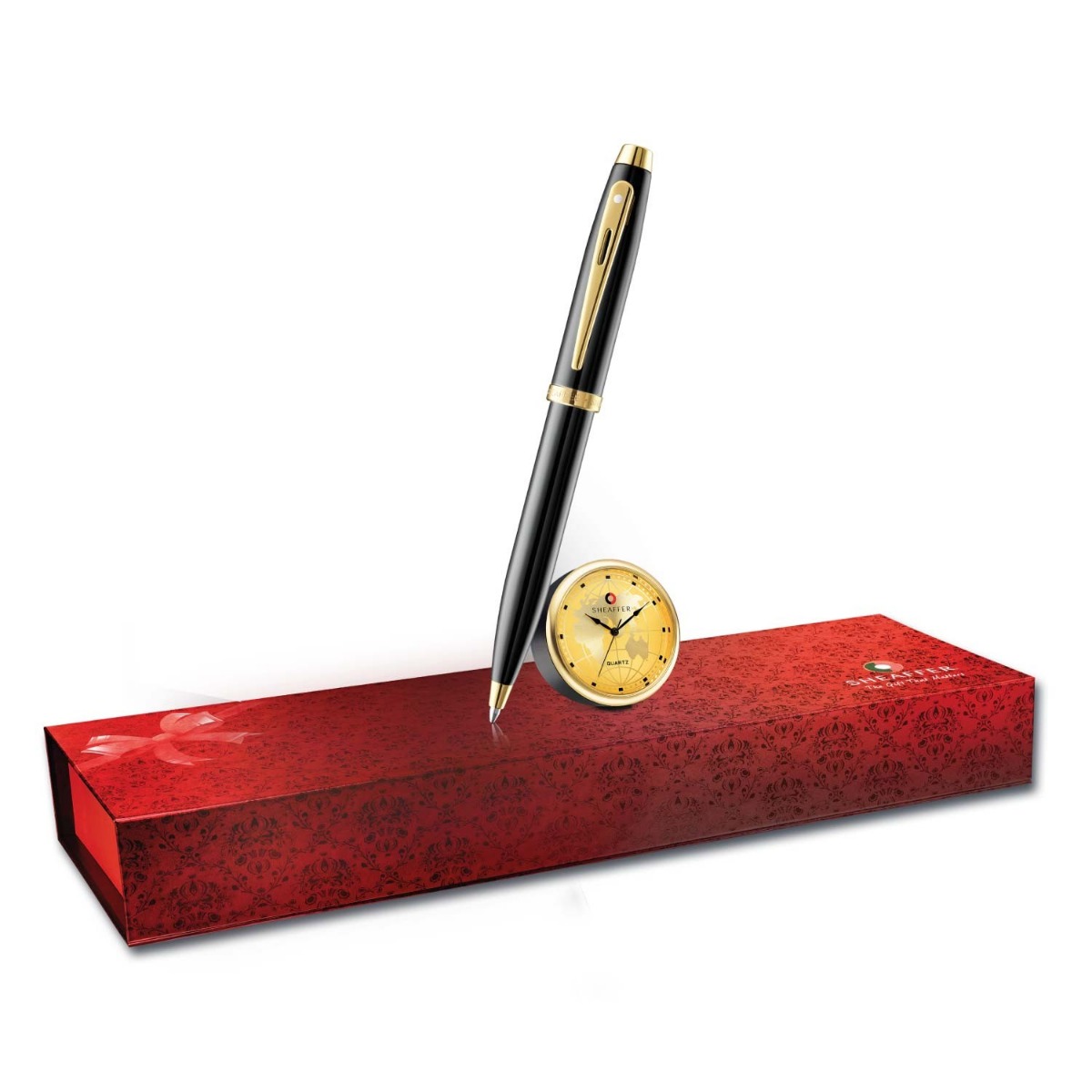SHEAFFER MODEL: 10840 100 9322 BALL PEN + TABLE CLOCK COMBO SET