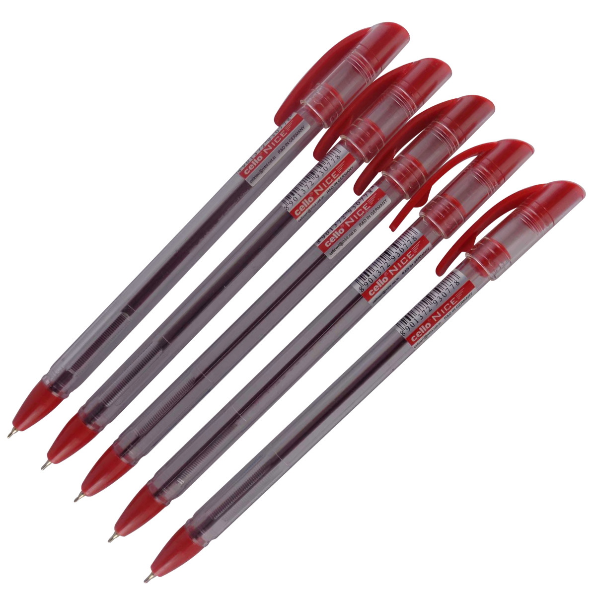 Cello Nice – Pack 5 Piece Red Color Writing Transparent Body Ball Pen ...