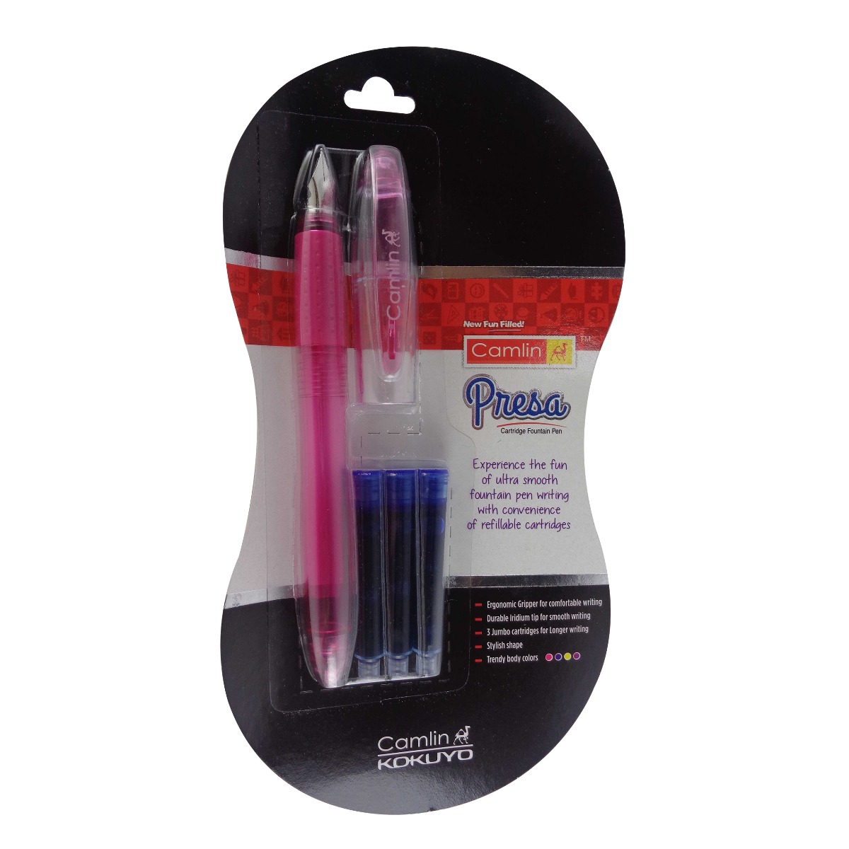 Camlin Model: 15060 Presa Pink tranasparent body with medium tip + 3 ...