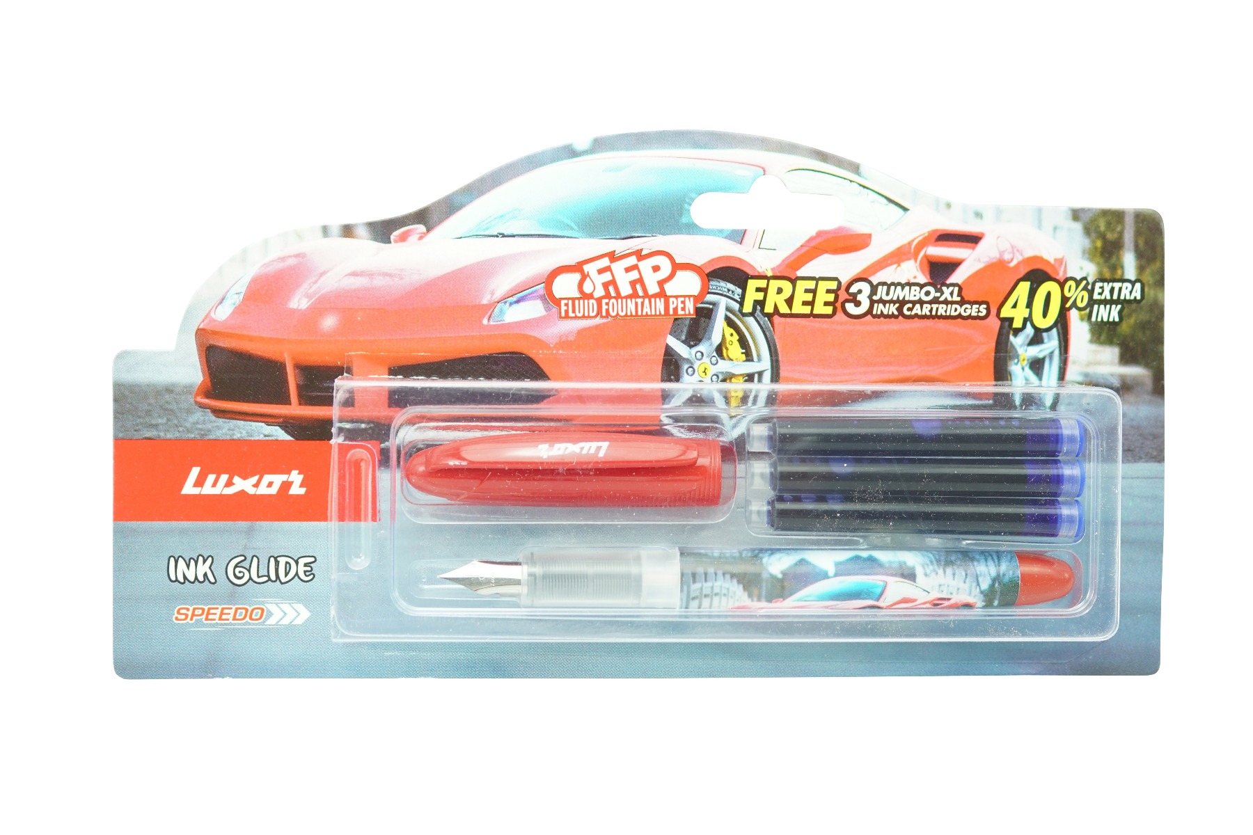 Luxor Ink Glide Speedo Model:16844 Red Color Body With 3 Catridge ...