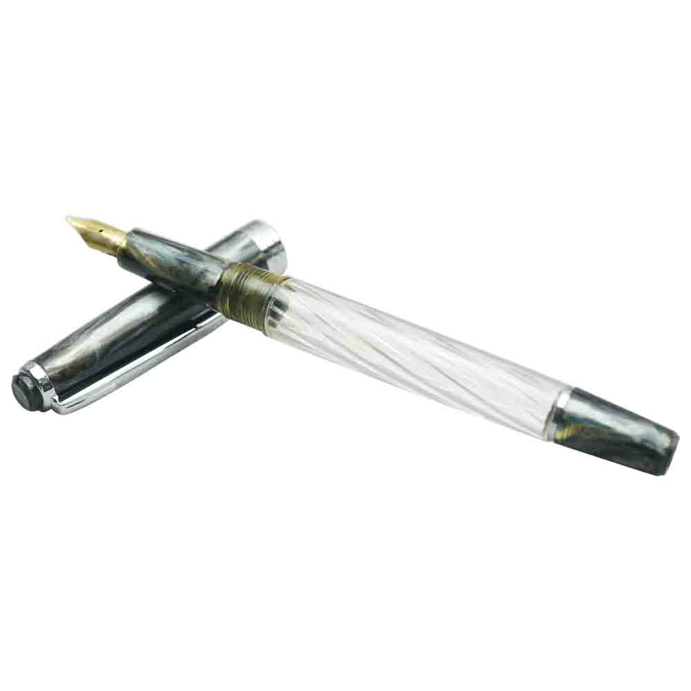 Gama No 5 - Grey Pattern Cap Transparent Body Fountain Pen Model: 18206