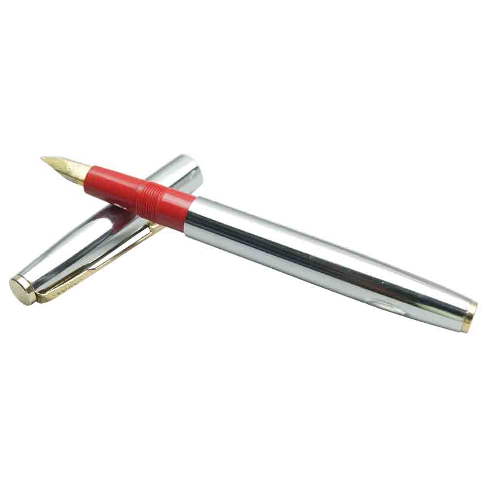 Gama No 17 - Full Silver Body Red Color Grip Cap Fountain Pen Model: 18250