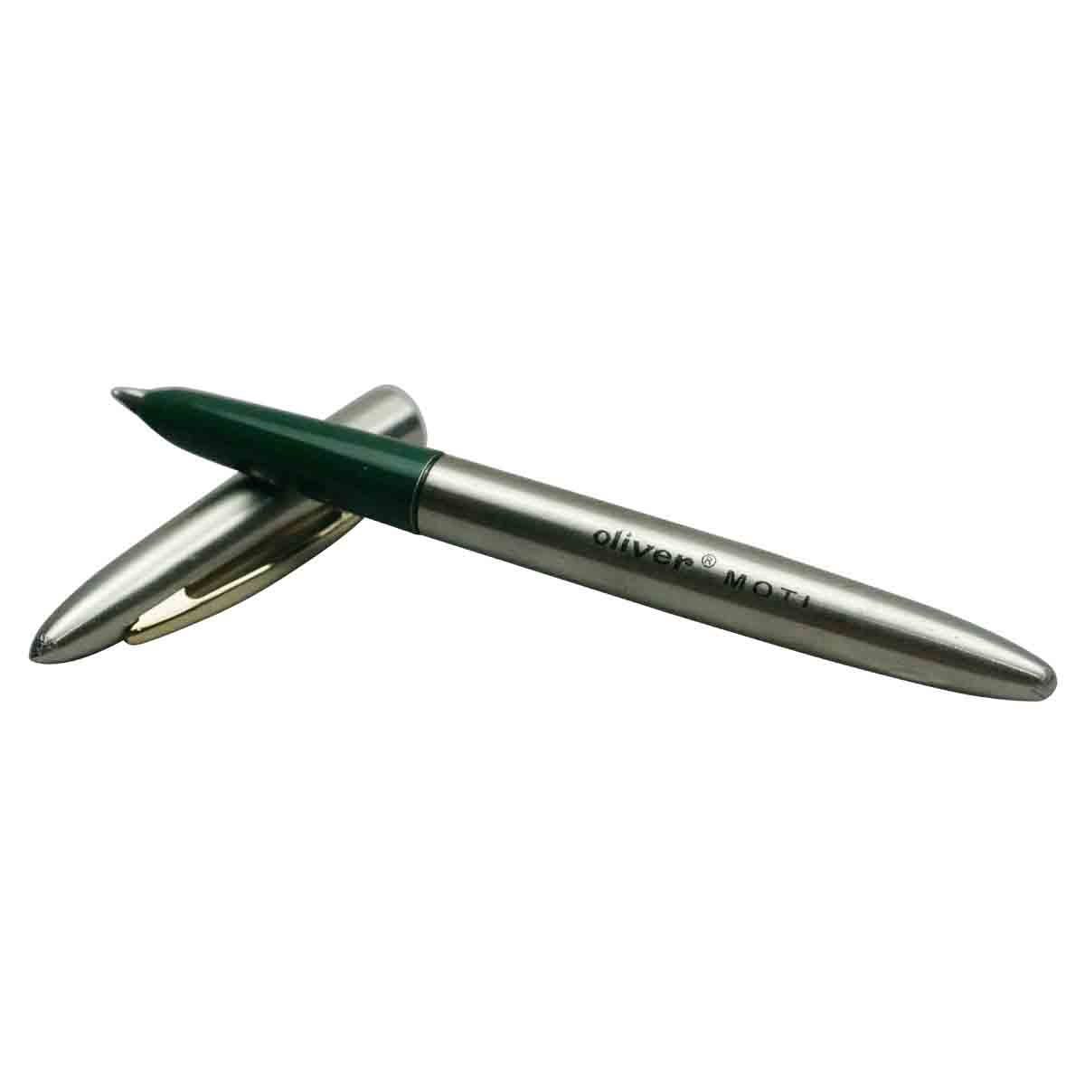Oliver Moti Dark Green Grip Silver Body Fountain Pen Model 18689