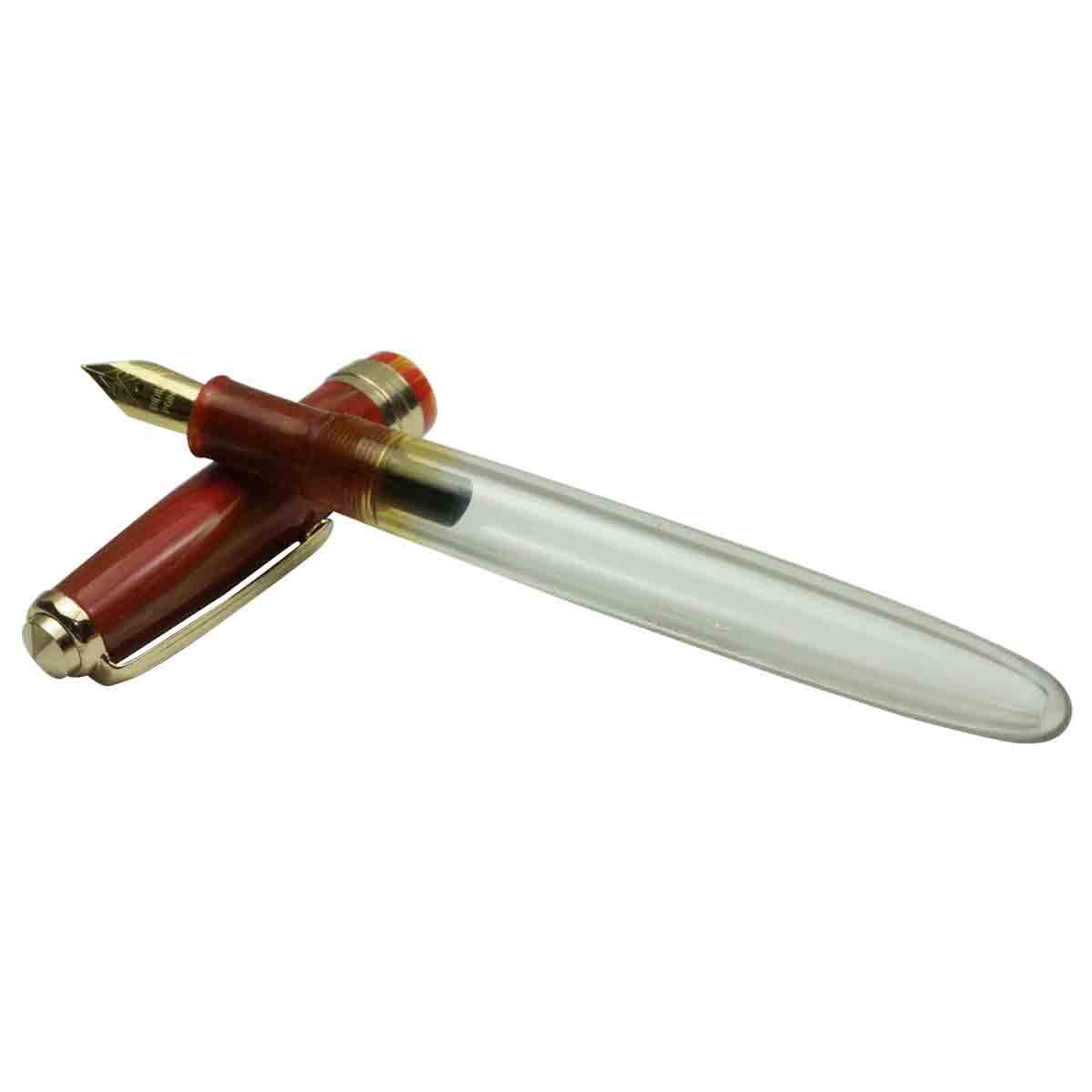 Oliver 69 HTR Red Marble Finish Cap and Transparent Body Fountain Pen ...