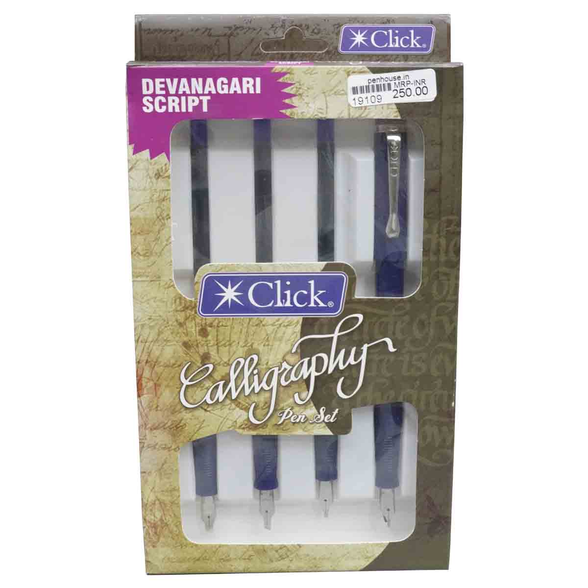 Click Devanagari Script Calligraphy Pen Set - Blue Color Body with 4 ...