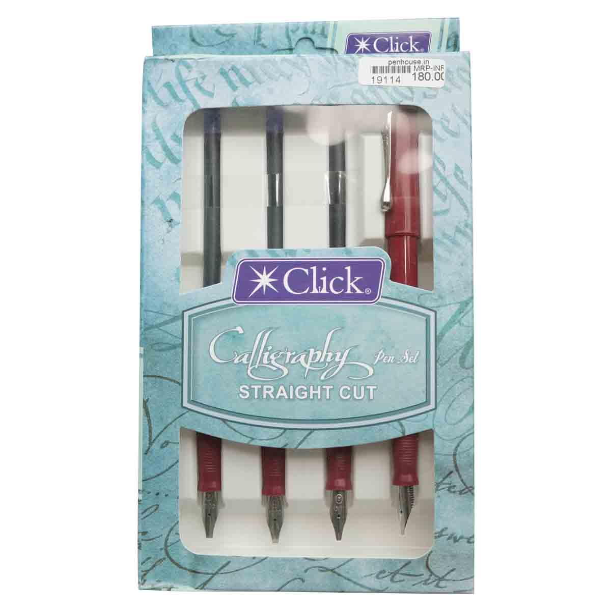 Click Straight Cut Calligraphy Pen Set - Red Color Body with 4 nib set ...