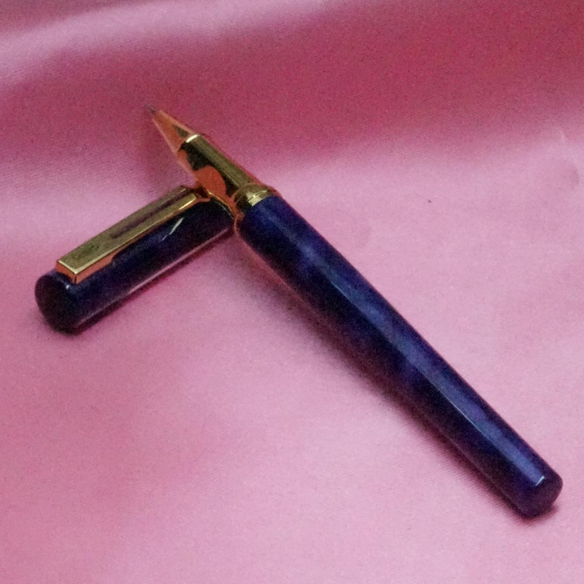 Luoshi Blue Color Marble Body Roller Ball Pen with Gold Trims SKU 20826