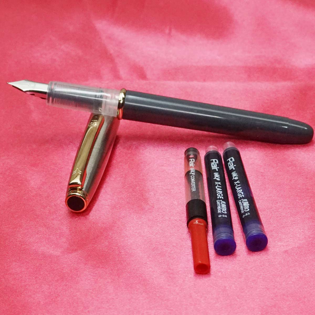 Flair Inky Metal GP Grey Color Body With Fine Nib Silver Cap Converter ...