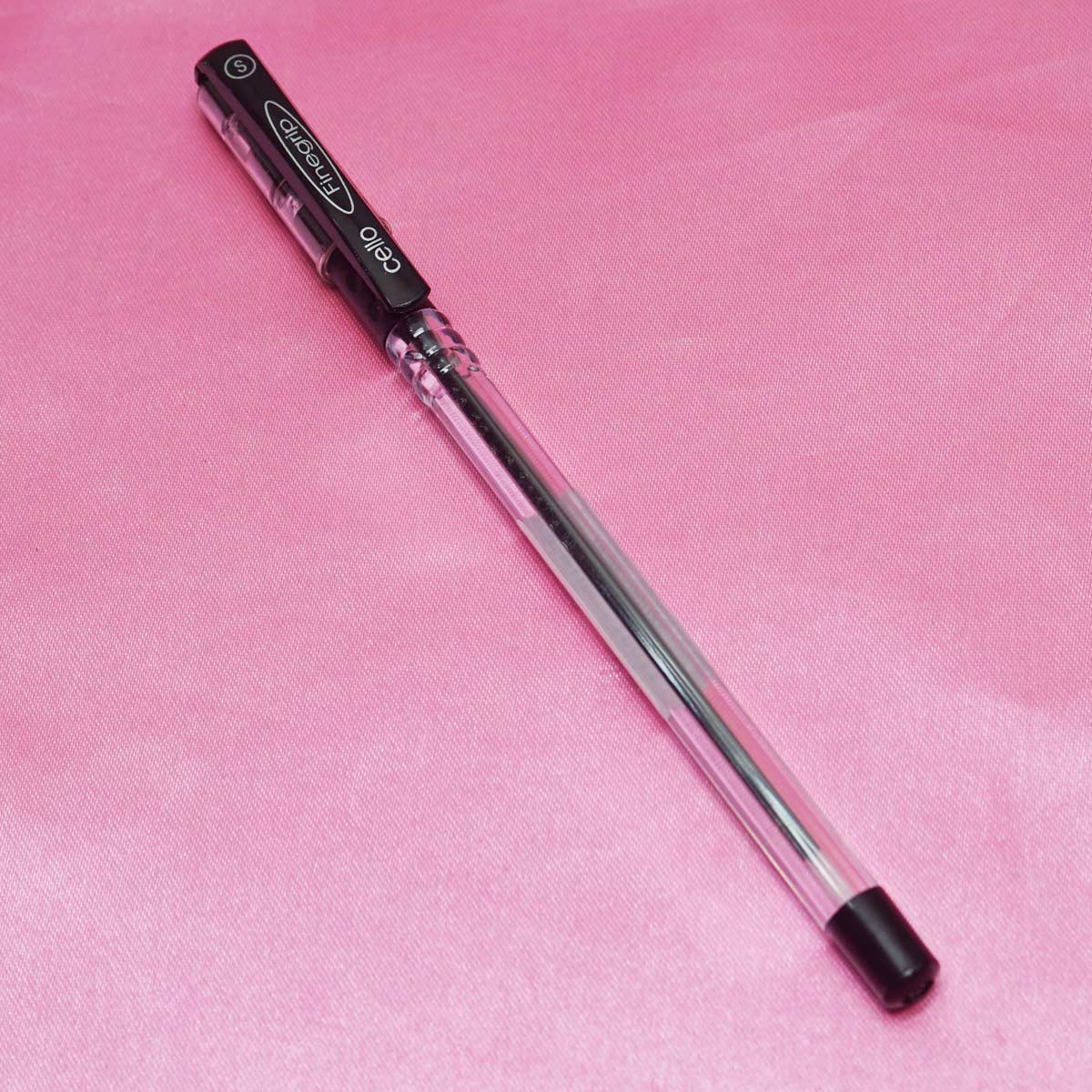 Cello Finegrip Transparent Body Fine Tip Black Writing Cap Type Ball ...