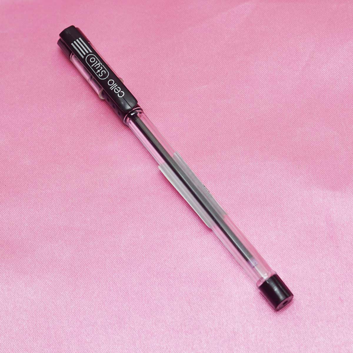 Cello Stylo Transparent Body Fine Tip Black Writing Cap Type Ball Pen ...