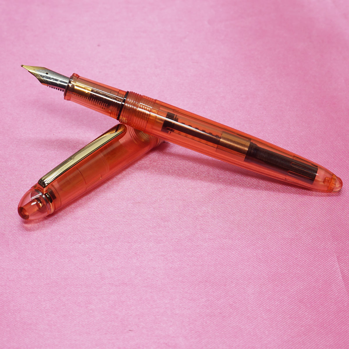 Jihao 992 Orange Transparent Color Body and Cap with Gold Trims Converter Type cum Eyedropper ...