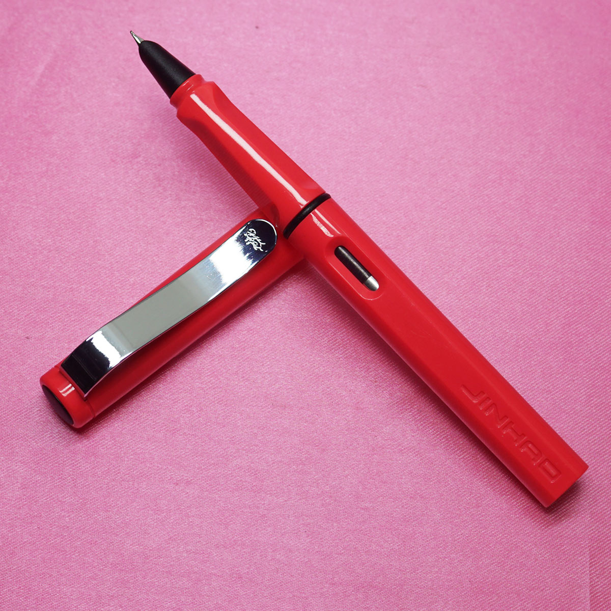 Jinhao 599 Glossy Dark Pink Color Body and Cap Silver Trims No.5.5 Fine ...