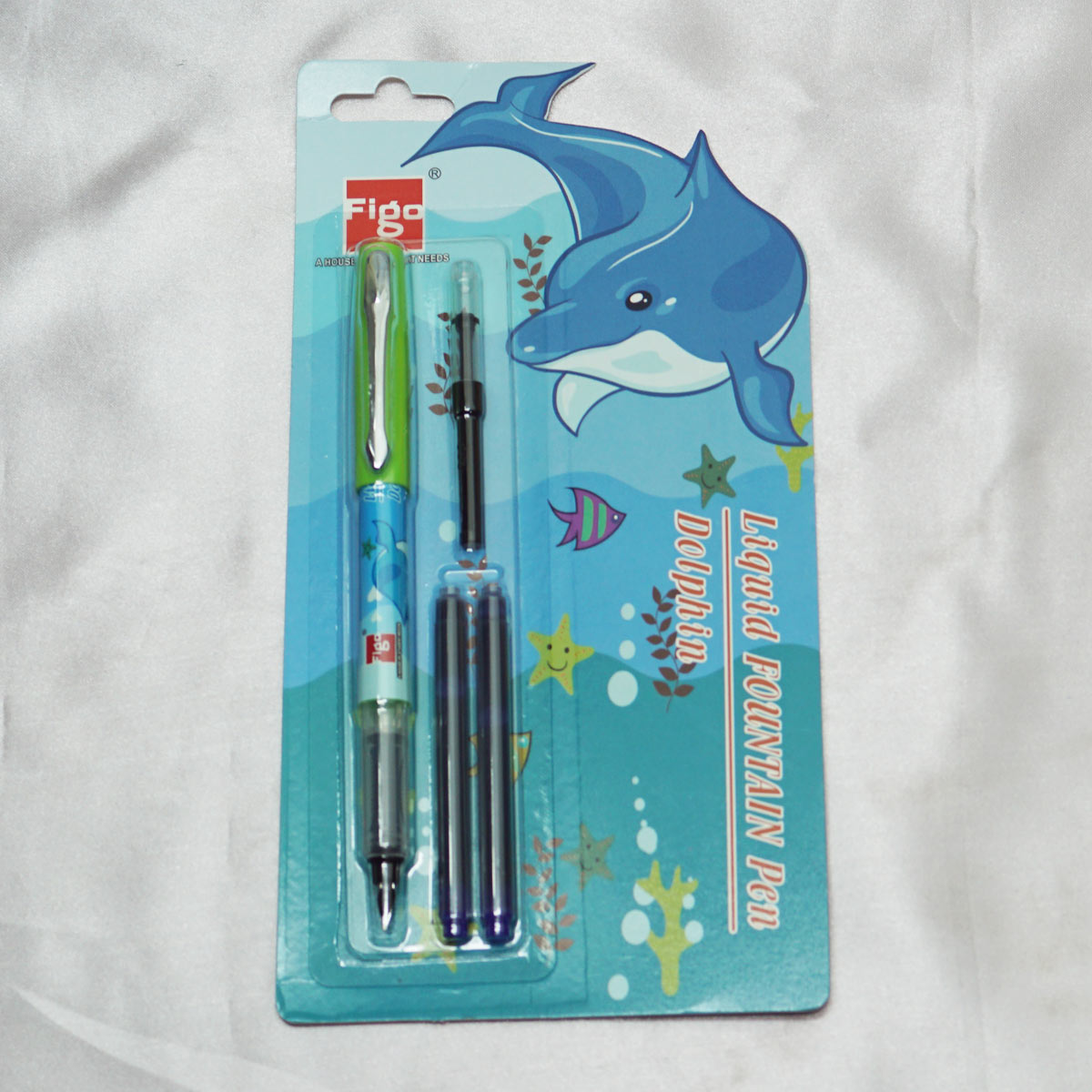 Figo Dolphin Blue Color Design Body With Green Cap Fine Nib Cartridge ...