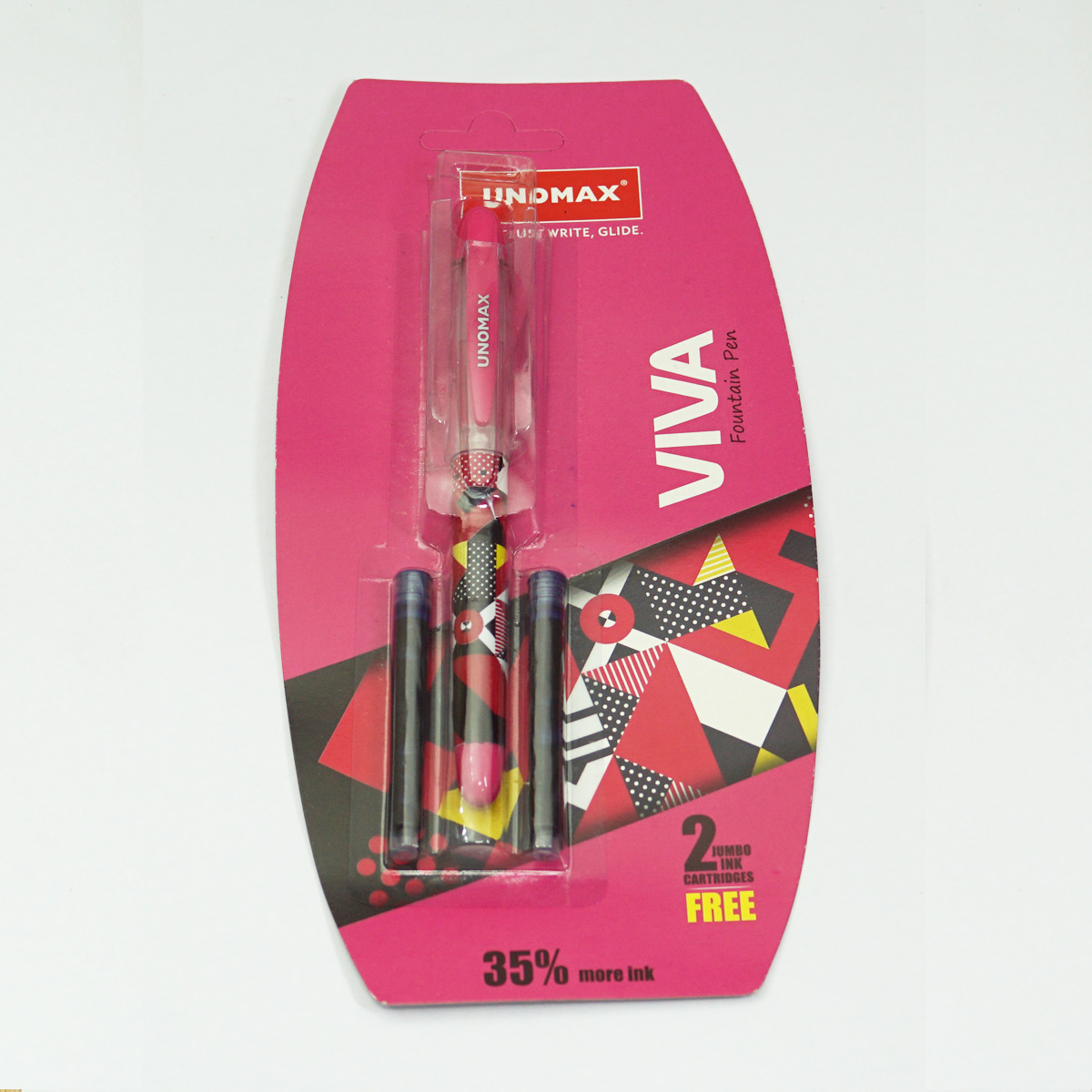 Unomax Viva Pink Color Pattern Designed Body With Fine Nib With 2 Jumbo ...