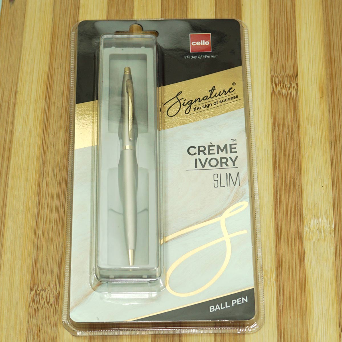 Cello Signature Crème Ivory Slim Body With Fine Tip Gold Trims Twist ...