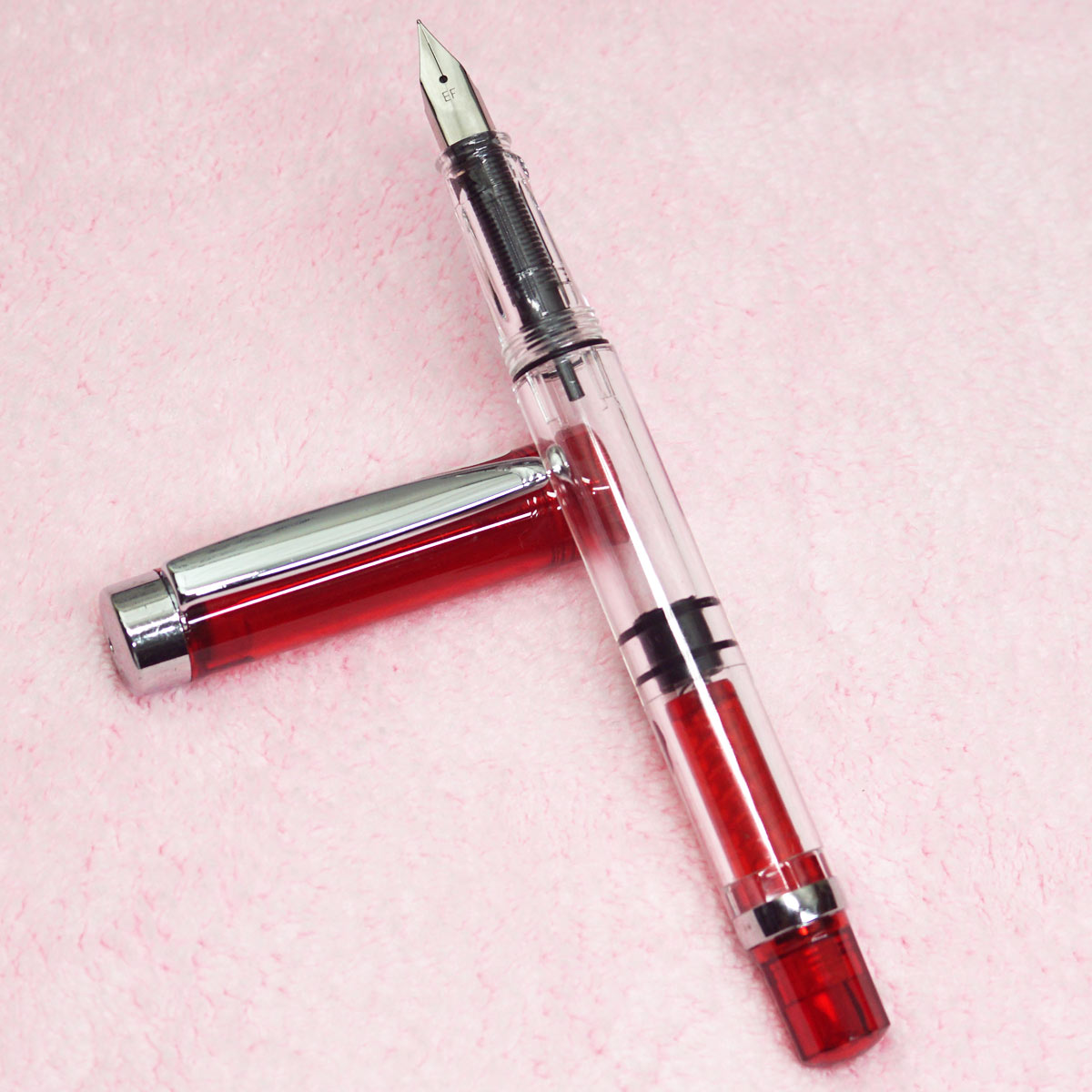 Quibao 199 Transparent Body With Red Color Transparent Cap EF Nib ...
