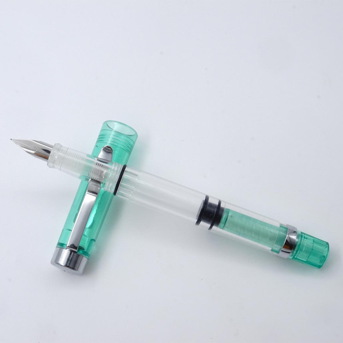Luoshi 360A Transparent Green Color Body With Silver Clip EF Nib Piston ...
