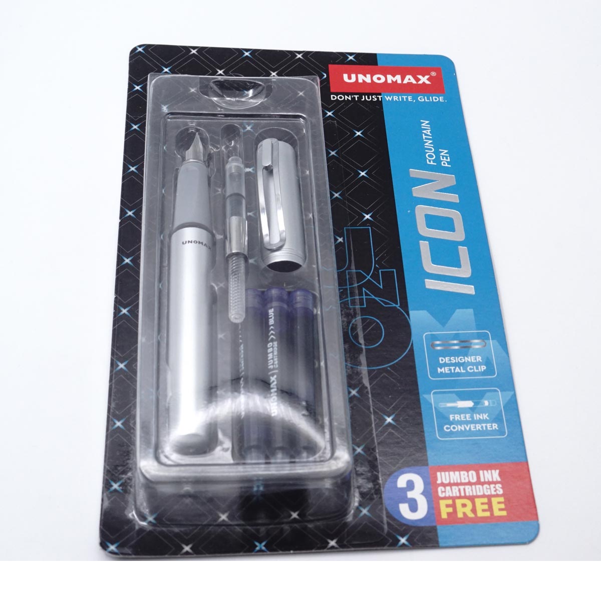 Unomax Icon Silver Color with Metal Clip and Ink Converter Plus Three ...