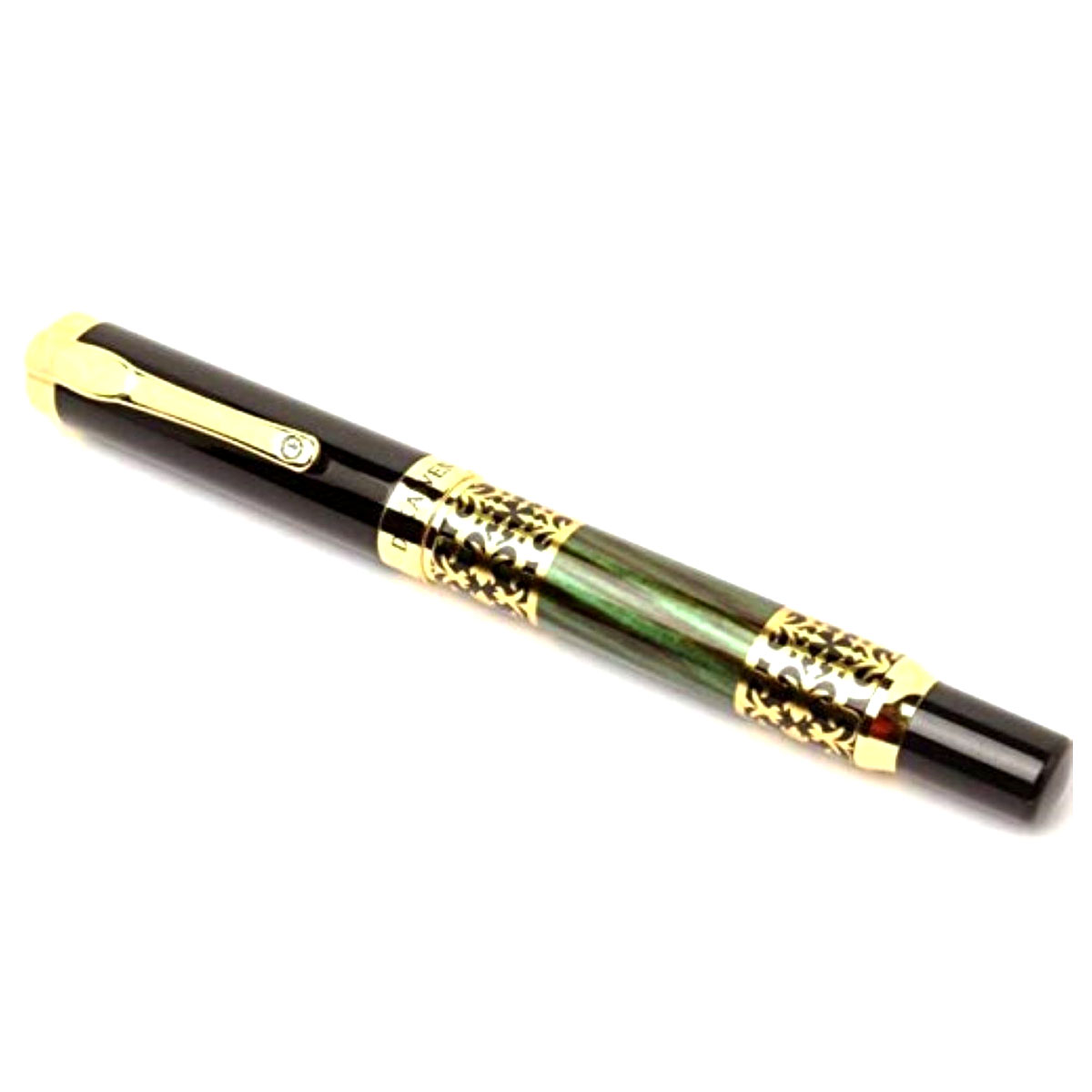 Dikawen 8012 bamboo Green with Gold Trim Black Cap type Fountain pen ...