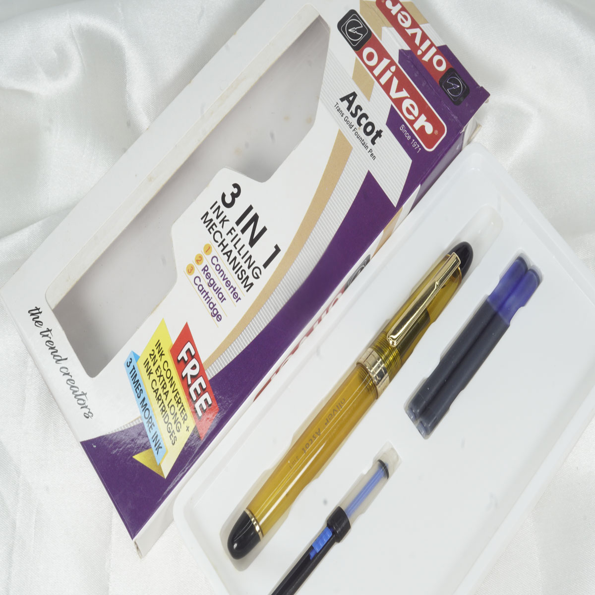 Oliver Ascot Yellow With Gold Clip 3 in 1 Converter & Cartridge Type Fountain Pen SKU 27195