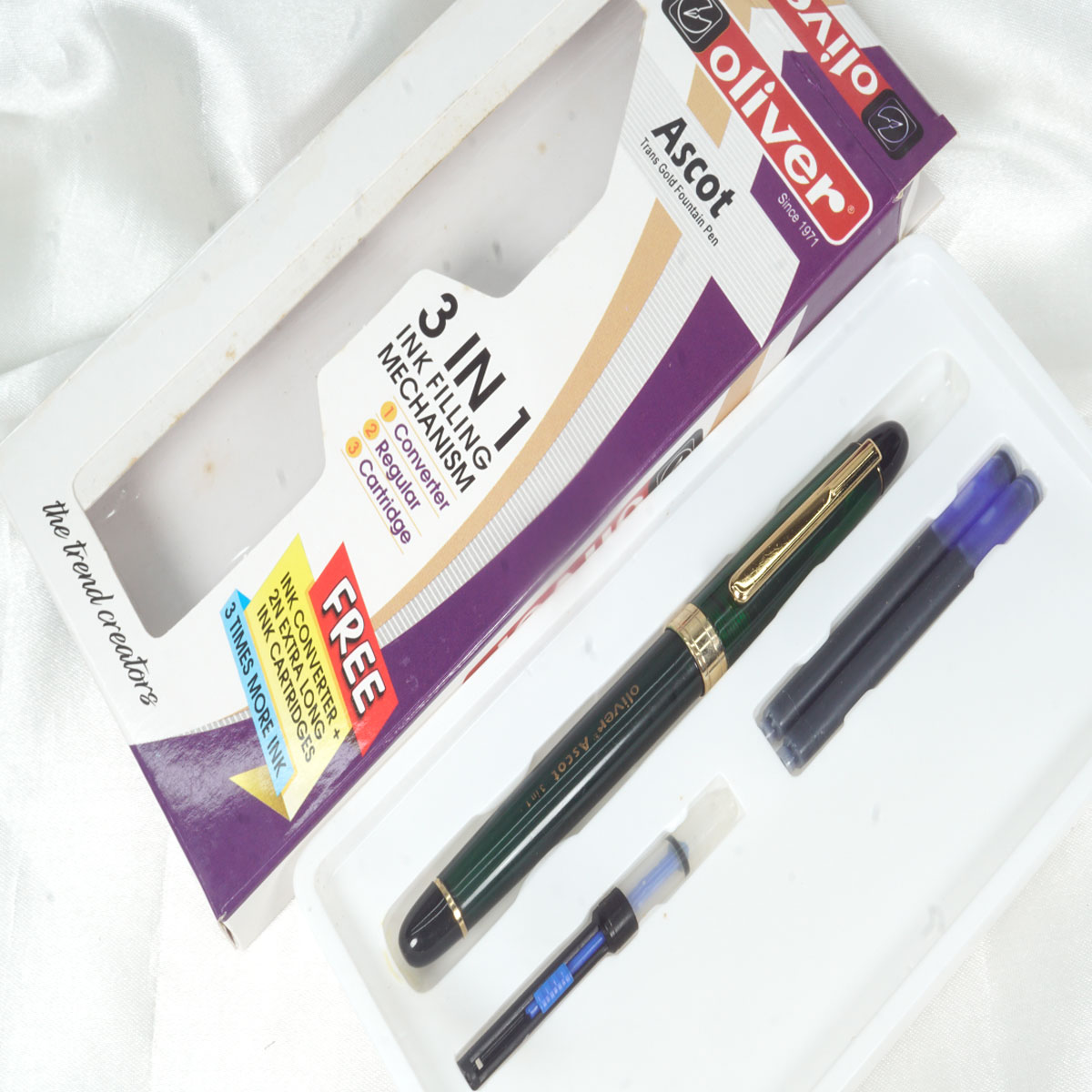 Oliver Ascot Green With Gold Clip 3 in 1 Converter & Cartridge Type Fountain Pen SKU 27196