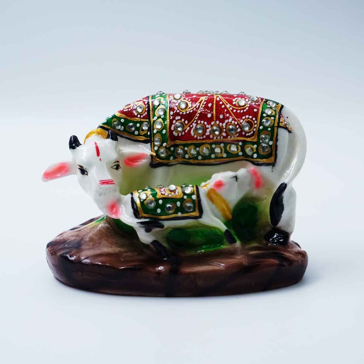 Penhouse.in Gomatha Statue Cow and Calf Statue Idol for Home Puja White ...