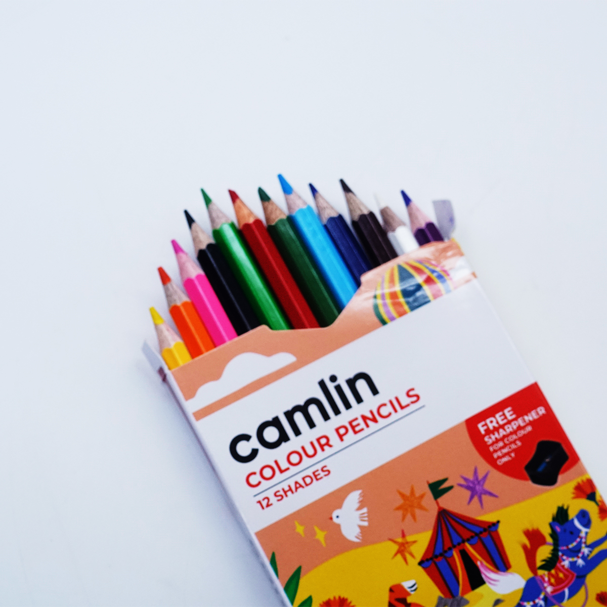 Camlin colors pencils 12 Shades with free Sharpener SKU 51343