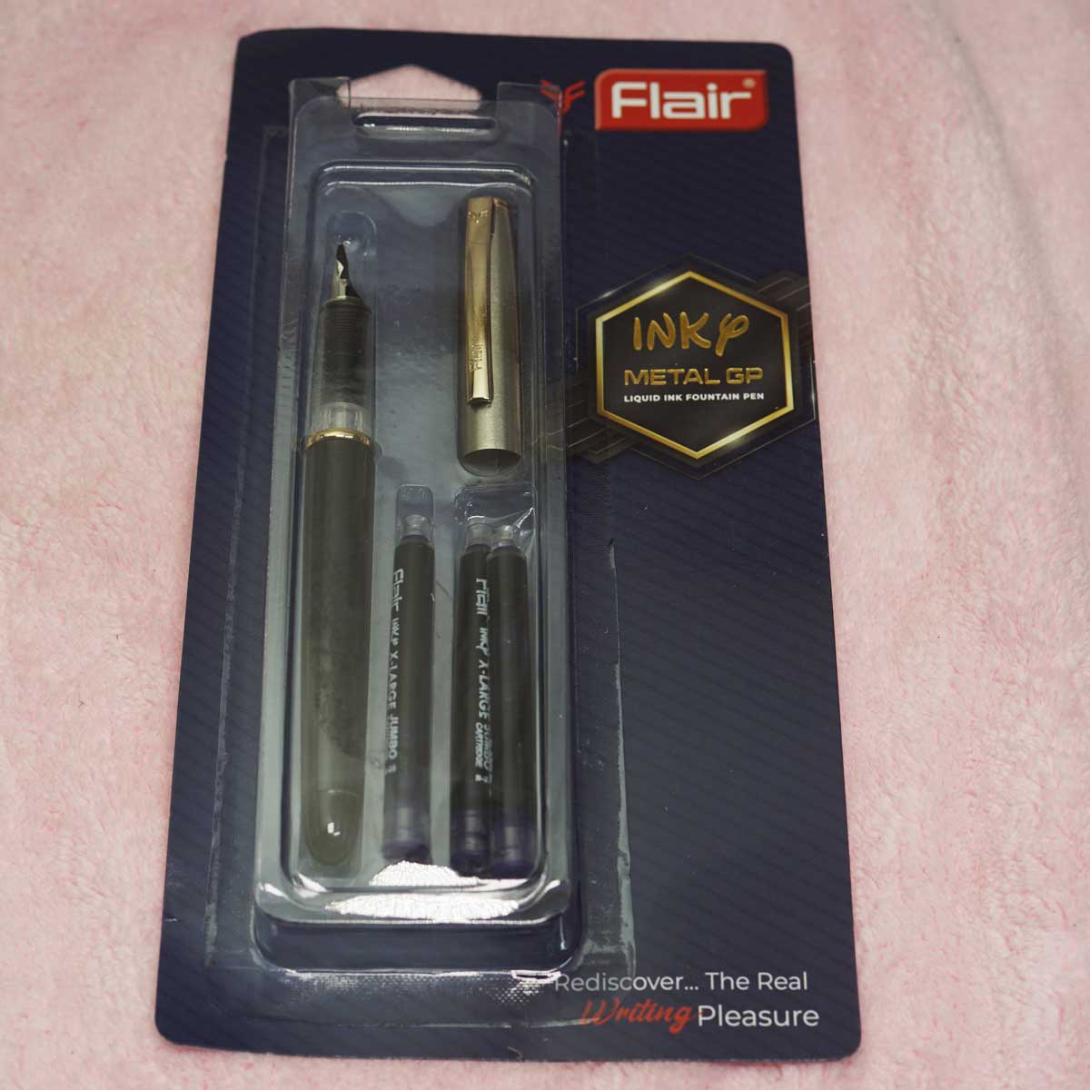 Flair Inky Metal GP Black Color Body With Silver Cap Fine Nib With 3 ...