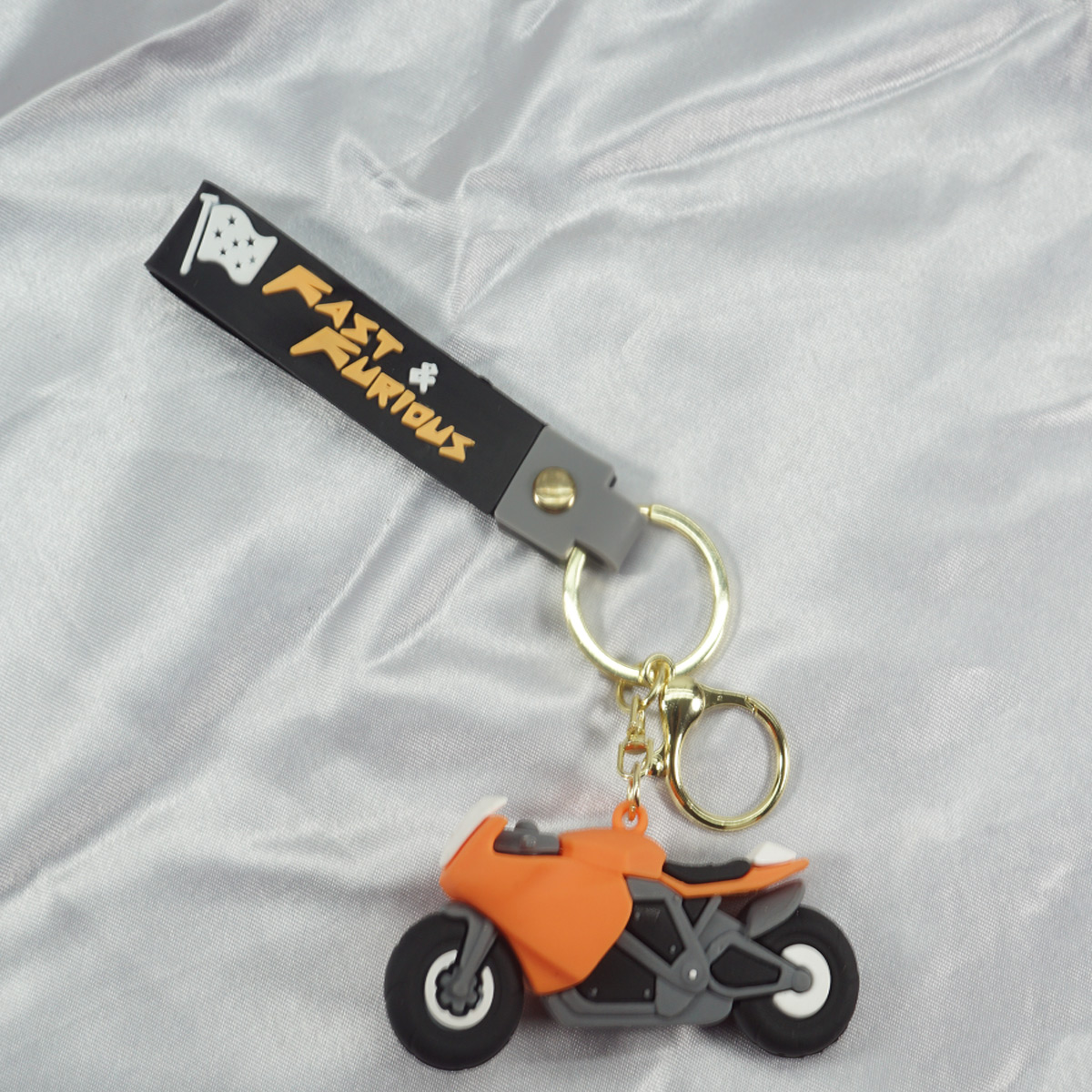 penhouse.in Fast Furious Bike Orange Color Rubber Keychain SKU KP340