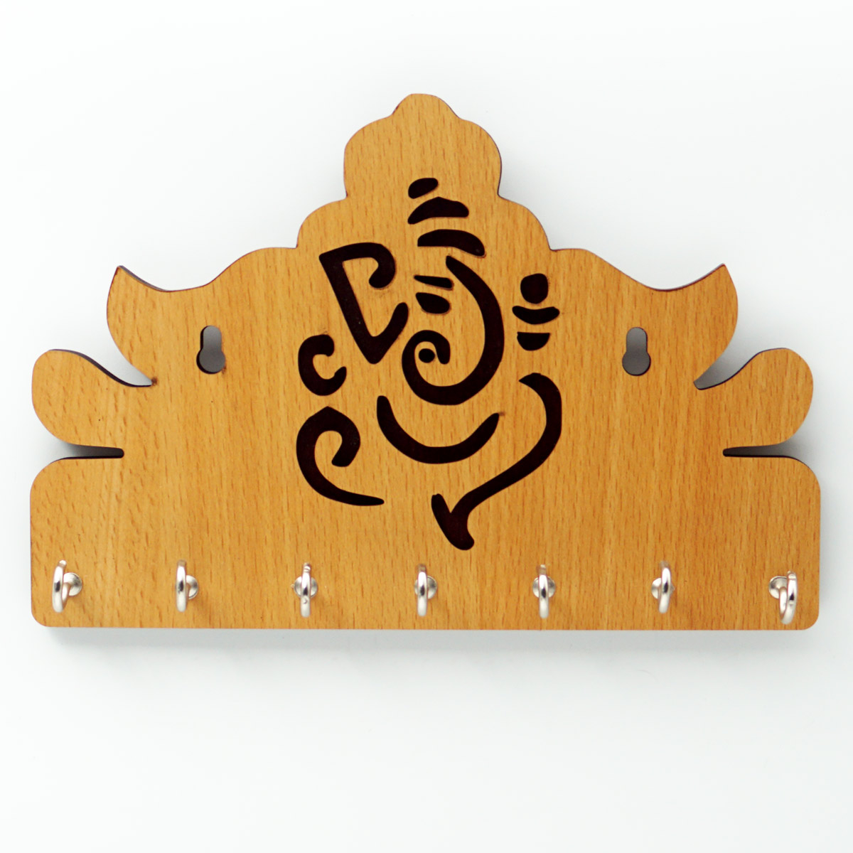Customizable MDF Yellow Wood Color Vinayagar Design Key Holder SKU MKH012