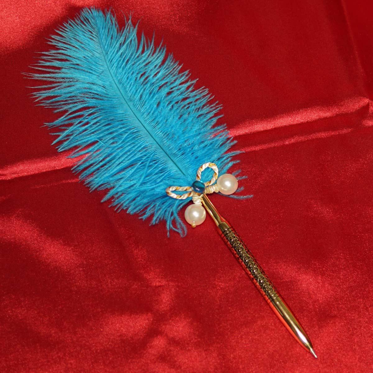 penhouse.in Desktop Blue Color Ostrich Feather Pen SKU 22779